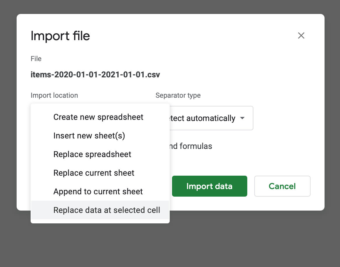 Analyzing Square Item Sales in a Matrix Spreadsheet - Data Fields